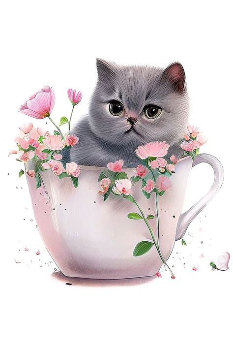 Kitten in a cup. Котик в чашке. PNG. | Dibujos de animales tiernos ...
