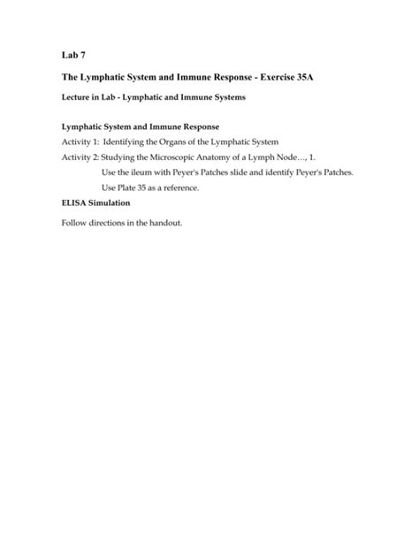 Lymphatic System ELISA Lab Immunology Exercise