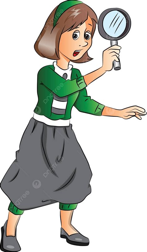 Vektor Wanita Memegang Kaca Pembesar Pengawasan Kartun Kasual Vektor