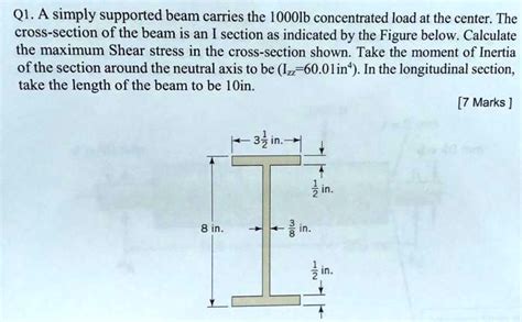 Q1a Simply Supported Beam Carries The 1000lb Concentrated Load At The