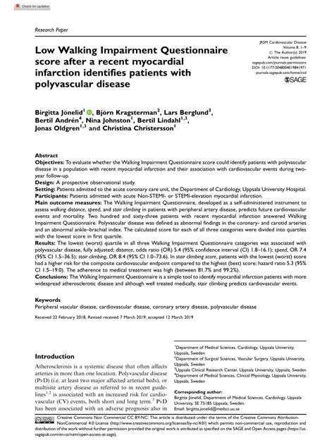 Pdf Low Walking Impairment Questionnaire Score After A Recent