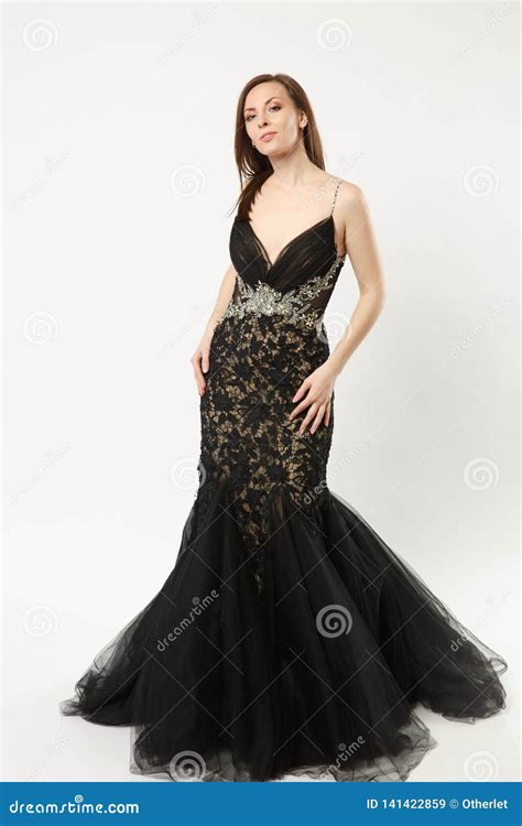 Full Length Photo Of Fashion Model Woman Wearing Elegant Evening Dress
