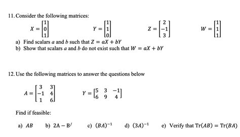 Solved Consider The Following Matrices X Chegg
