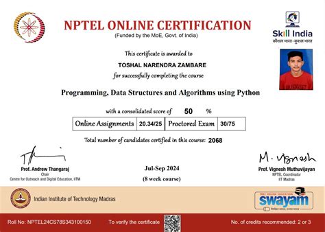 Toshal Zambare On Linkedin Pythonprogramming Datastructures Algorithms Nptel Techlearning