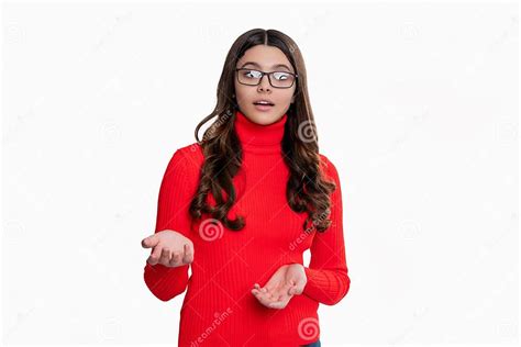 Teen Girl Look In Eyewear Talking And Gesturing Teen Girl Look Smart