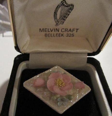 Belleek 325 Melvin Craft Delicate Porcelain Pink Flower Vintage Brooch