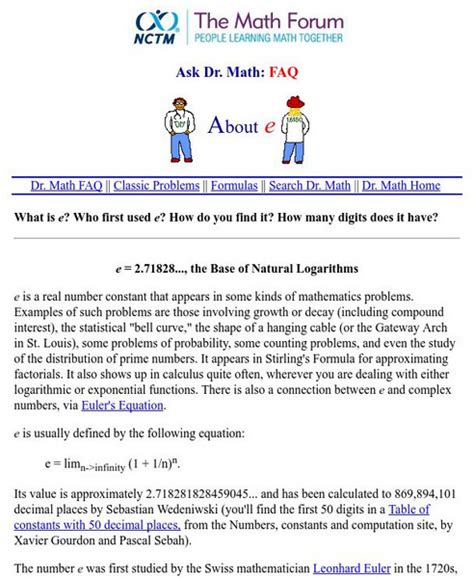 The Math Forum Ask Dr Math About E Activity For 9th 10th Grade Lesson Planet