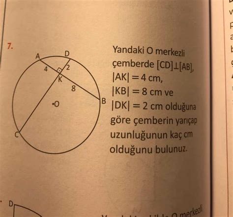 7 Yandaki O Merkezli çemberde [cd]1[ab] Ak 4 Cm Kb 8 Cm Ve 3d