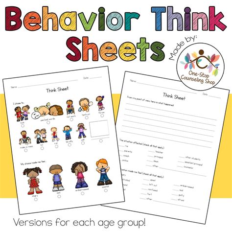 Behavior Think Sheets One Stop Counseling Shop