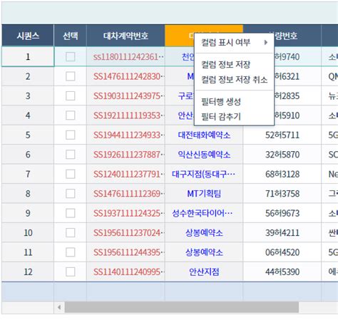 다양한 헤더 메뉴menu기능 사용하기 Ibsheet8