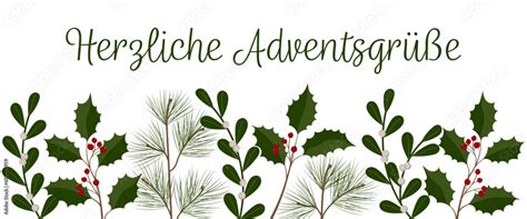 Herzliche Adventsgrüße Schriftzug In Deutscher Sprache Grußkarte Mit