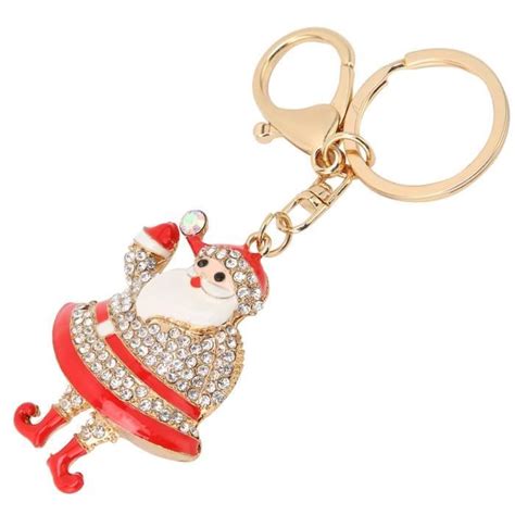 Zerodis Porte clés du père Noël Père Noël Porte clés Chaîne Alliage De Bande Dessinée Strass De