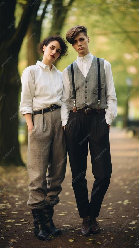 Premium Photo Couple Of Androgynous Men In Fancy Apparel Standing