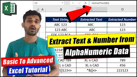Formula To Extract Text And Number From Alphanumeric Data In Excel Youtube