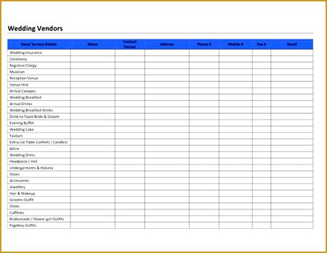 4 Vendor List Format Excel FabTemplatez