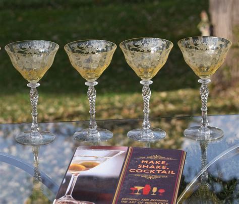 Vintage Etched Crystal Tiffin Franciscan Mandarin Yellow Cocktail