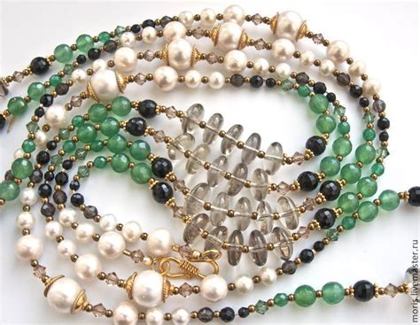 Сотуар длинные бусы жемчуг Орнетта оникс раухтопаз в интернет магазине Ярмарка Мастеров по