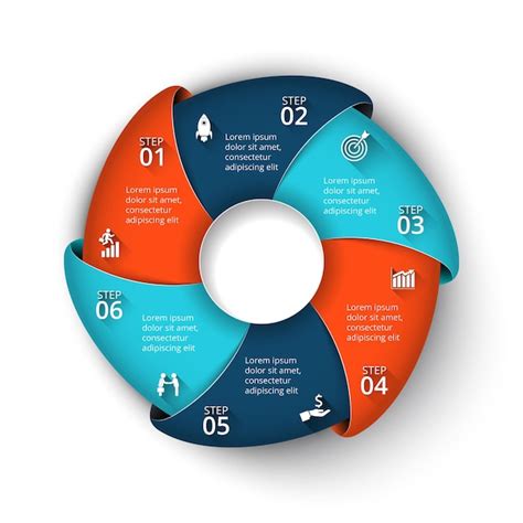 순환 다이어그램 Infographic입니다 금융 주기의 6단계 또는 단계의 개념입니다 프리미엄 벡터