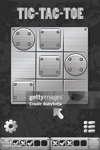 Tictactoe Metal Style Ui Game With Cursor Arrow Vector Cartoon Strategy