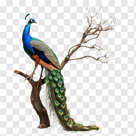 A Real Peacock Sitting On Tree With An Open Feathers Bird Beautiful
