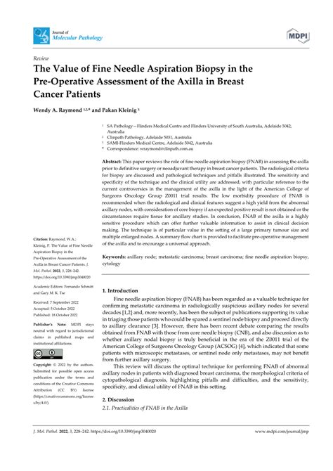 Pdf The Value Of Fine Needle Aspiration Biopsy In The Pre Operative Assessment Of The Axilla