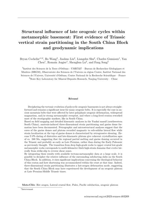 Pdf Structural Influence Of Late Orogenic Cycles Within Metamorphic Basement First Evidence