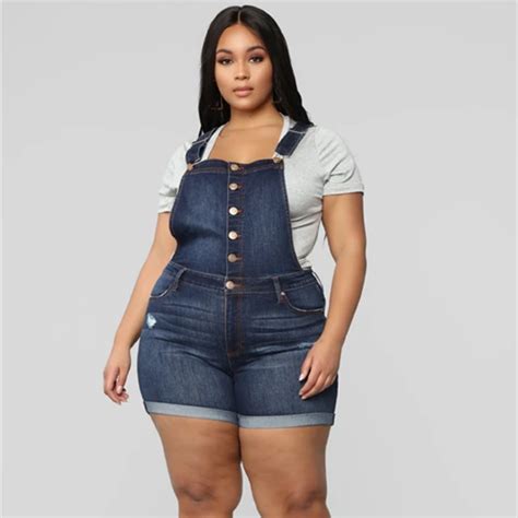 Plus Size Short Denim Jumpsuit For Women Big Hip Jeans Rompers Overalls