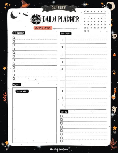 Free Cute October Calendar And Planner Printable Set Planner Pages