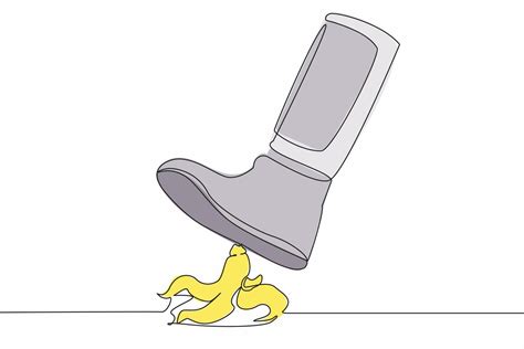 Continuous One Line Drawing Young Astronaut Leg Step On Banana Peel