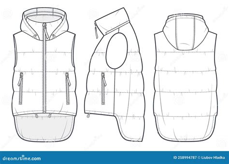 Hooded Vest Down Jacket Technical Fashion Illustration Stock Vector
