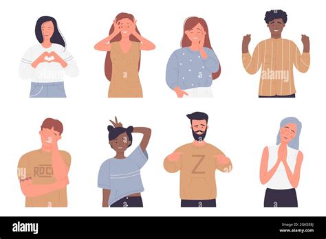 Fun People Vector Illustration Set Isolated Cartoon Happy Man Woman