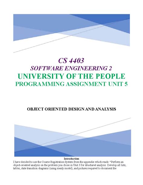 Programming Assignment Unit 5 CS 4403 SOFTWARE ENGINEERING 2