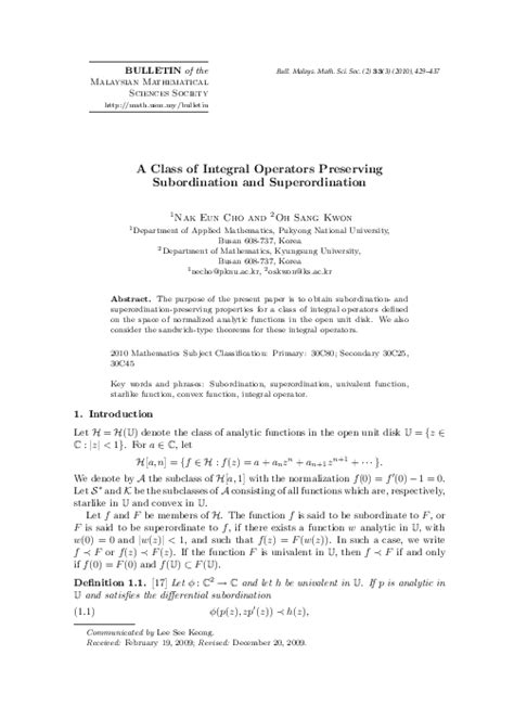 pdf a class of integral operators preserving subordination and