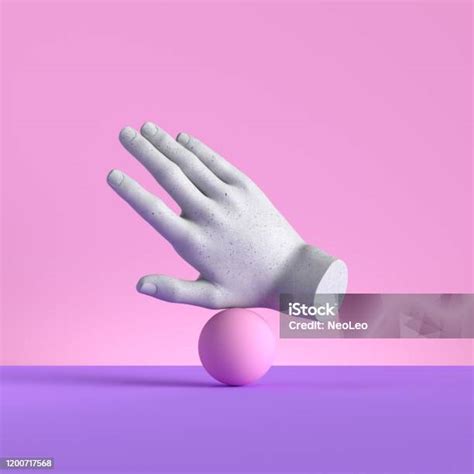 3d 렌더링 마네킹 손 볼 평형 균형 은유 제스처 분홍색 배경 최소한의 패션 개념 간단한 깨끗한 디자인에 고립 사지 보철 0명에 대한 스톡 사진 및 기타 이미지 Istock