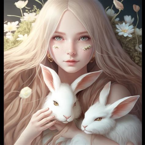 Premium Photo Blond Haired Girl With Two Rabbits In Her Arms