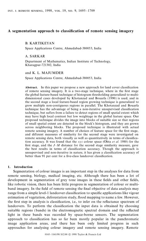 PDF A Segmentation Approach To Classification Of Remote Sensing Imagery