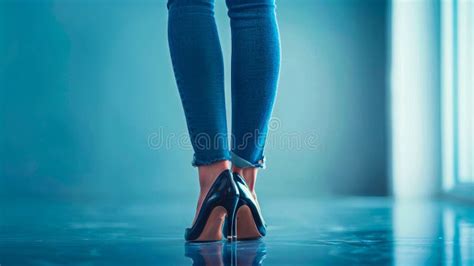 Woman In Blue Jeans And Heels Standing In A Room Stock Illustration