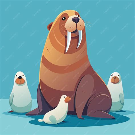 Different Poses Cartoon Walross In Different Poses One Stands On Its Hind Legs The Other Sits