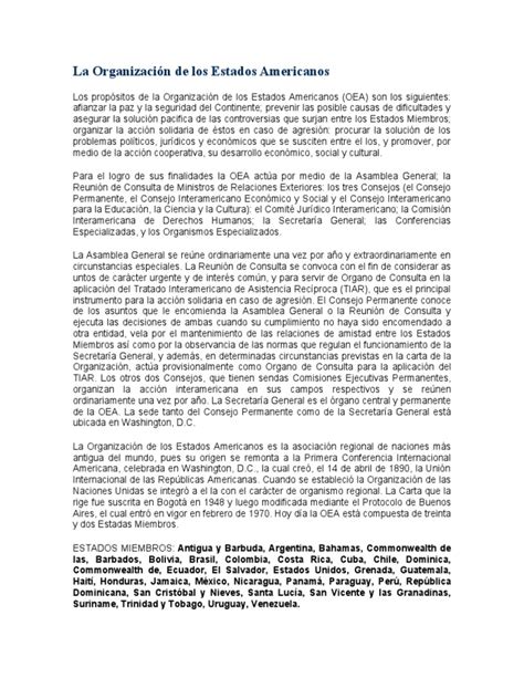 Historia De La Oea Pdf Gobierno Relaciones Internacionales
