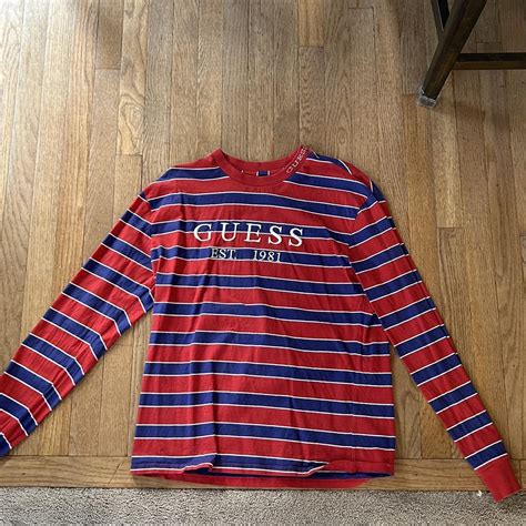 Guess Mens Red And Purple Shirt Depop