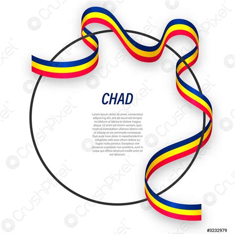 Waving Ribbon Flag Of Chad On Circle Frame Template For Stock Vector