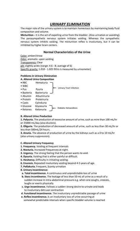 Urinary Elimination Notes Urinary Elimination The Major Role Of The
