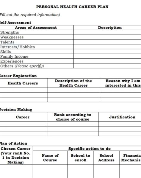 PERSONAL HEALTH CAREER PLAN Fill Out The StudyX