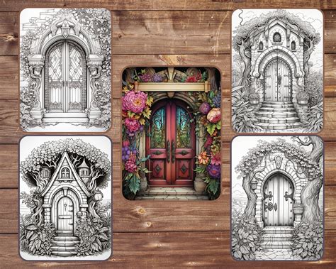 30 Magical Doors Coloring Book Grayscale Fantasy Secret Doors Coloring