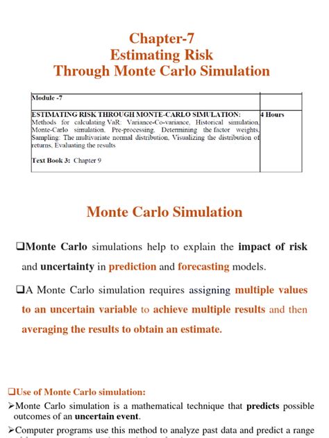 Module Estimating Risk Through Monte Carlo Simulation Pdf Financial