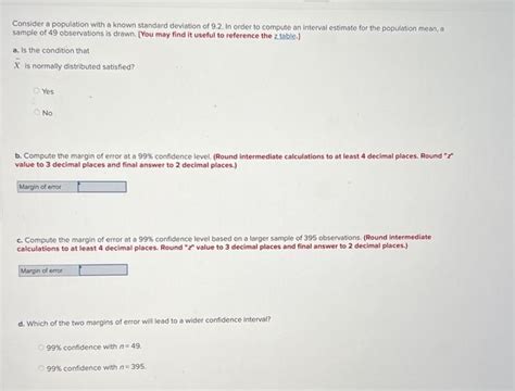 Consider A Population With A Known Standard Deviation