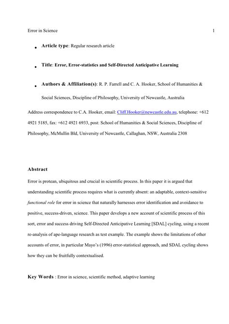 PDF Error Error Statistics And Self Directed Anticipative Learning