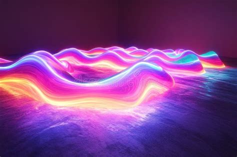 Colorful Glowing Waves Create A Mesmerizing Art Installation In A Modern Exhibition Space Stock