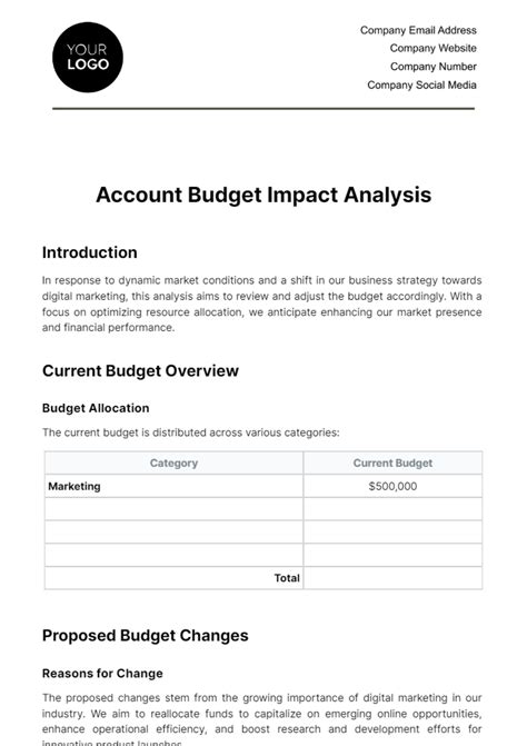 Free Account Budget Impact Analysis Template To Edit Online