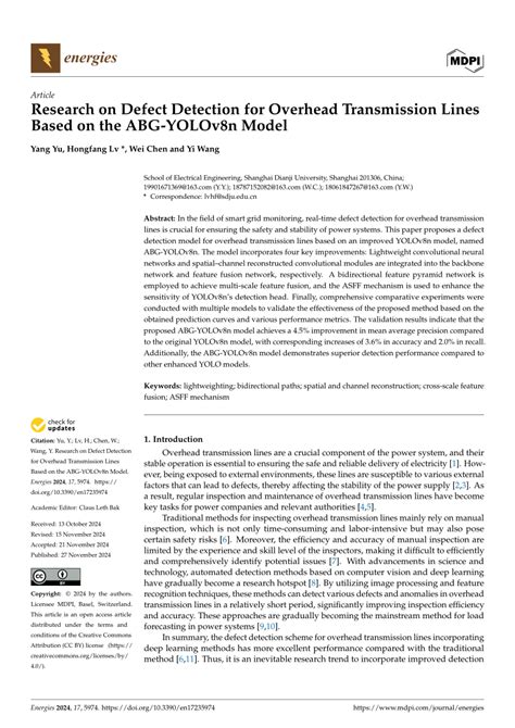 PDF Research On Defect Detection For Overhead Transmission Lines Based On The ABG YOLOv N Model